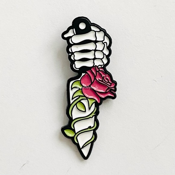 pricklyfinds | Jewelry | 84 Skeleton Hand Holds Rose Dagger Enamel Pin ...